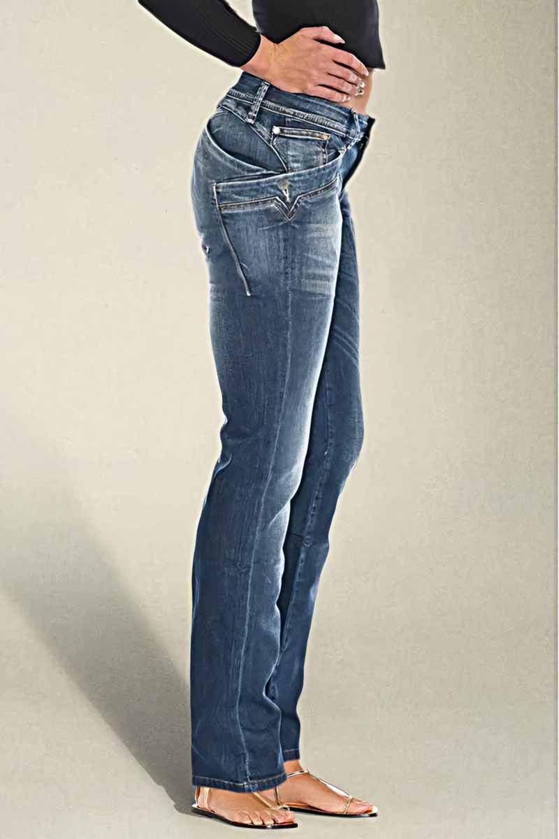 Washed Overlap Pocket Side Low Rise Bootcut Jeans
