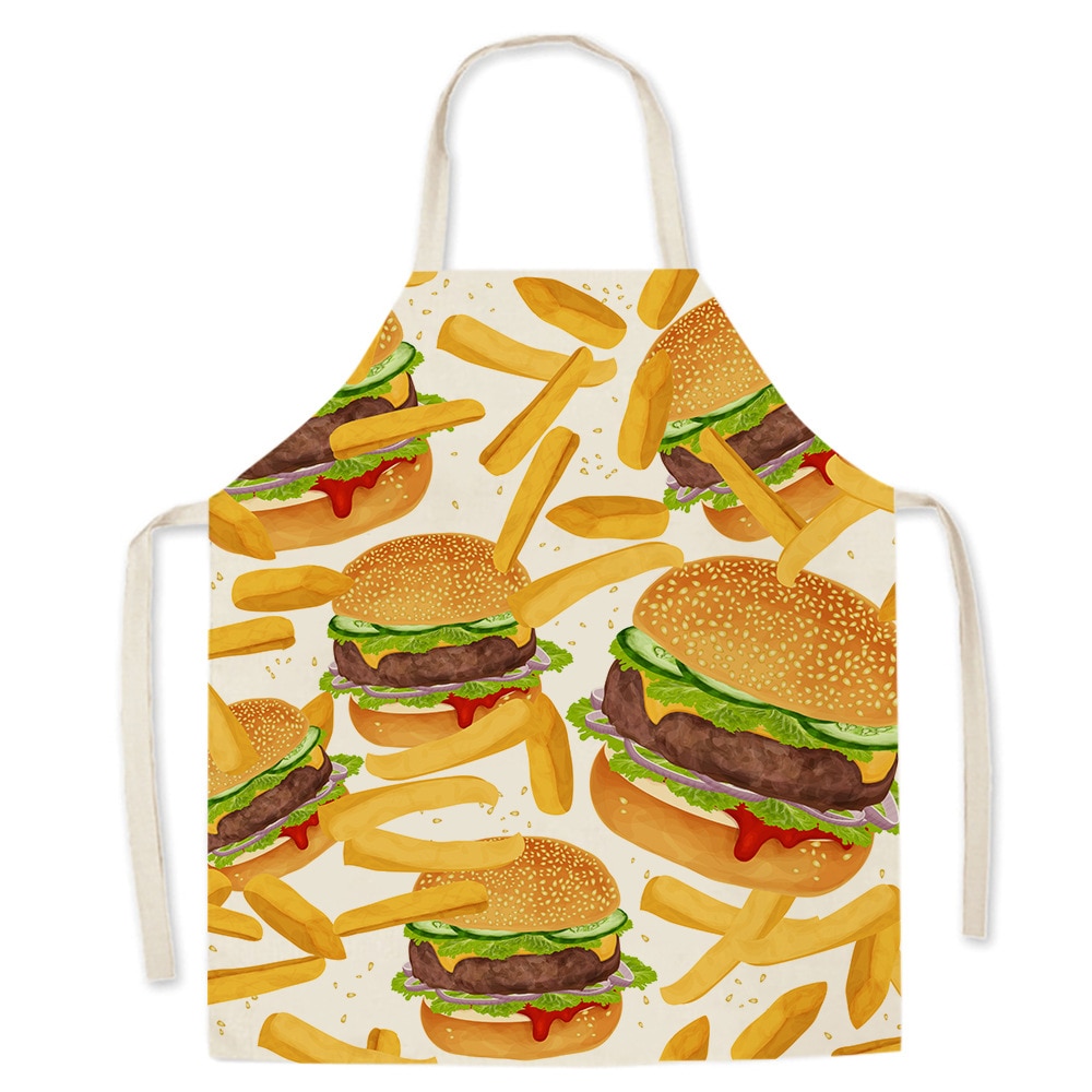 Cute Gourmet Pattern Kitchen Apron Men Burger Fries Pizza Pattern Kids ...