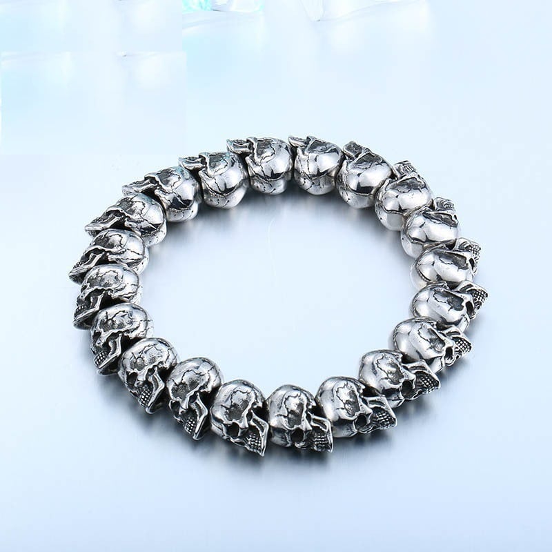 Skull Bracelet Heavy Alloy with Skulls String 3D Gothic Punk Rock
