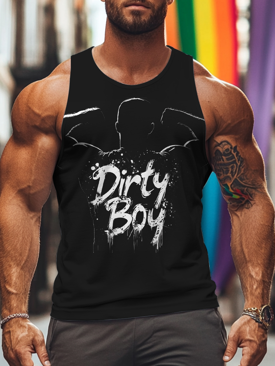 Men's Retro Gay Man Showing Muscle Shadow Slogan Handwriting Font LGBT ...