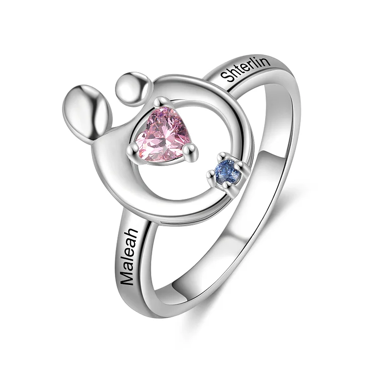 Mother and Child Ring Custom 2 Birthstones Ring For Her
