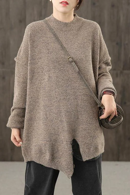 Women Knitted Button Split Hem Sweater