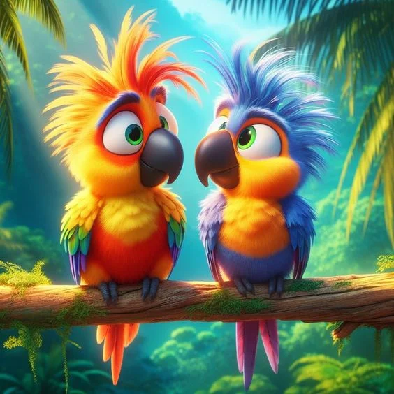 Two Cute Little Parrots (velvet cloth) AB drill full round/square ...