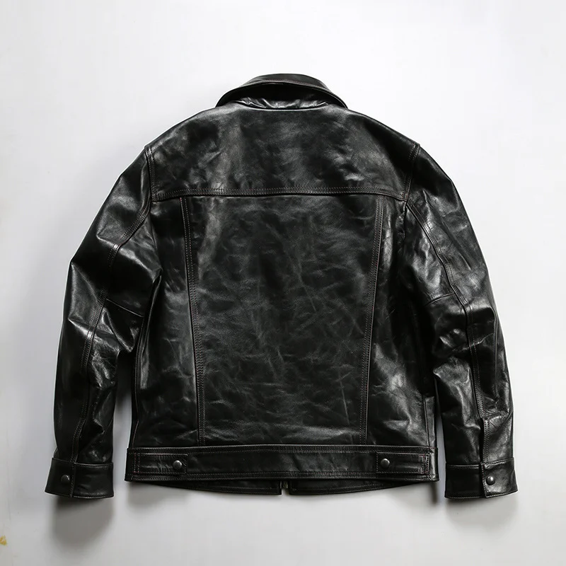 Men's Lapel Horsehide Leather Jacket