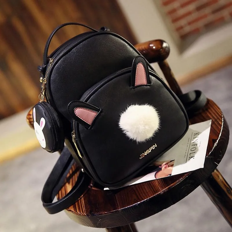 Grey/Black Fluffy Bunny Backpack SP1710032