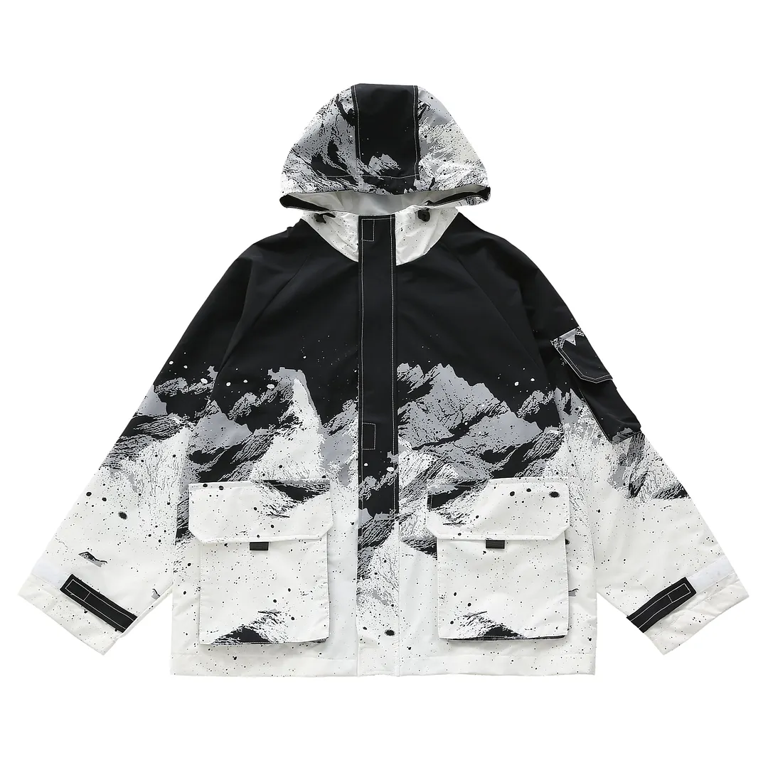 Black White Landscape Painting Printed Hooded Jacket SP237
