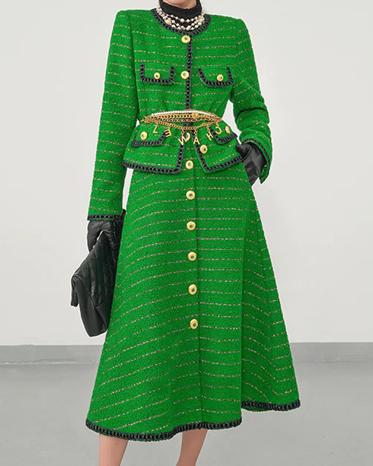 Elegant Tweed Jacket And Skirt Two-Piece Set