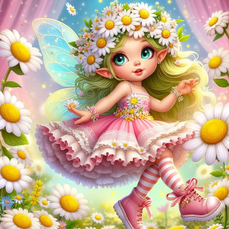 Flowers Elf Little Girl (velvet cloth) AB drill full round/square ...