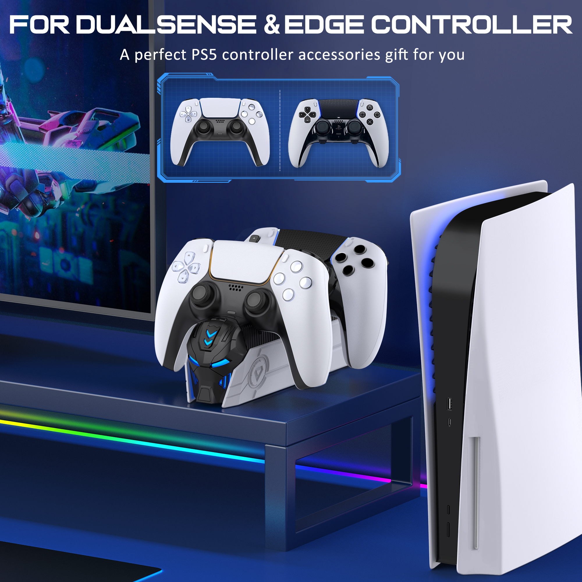 BEBONCOOL RGB Controller Charging Station For PlayStation 5 Gamepad ...