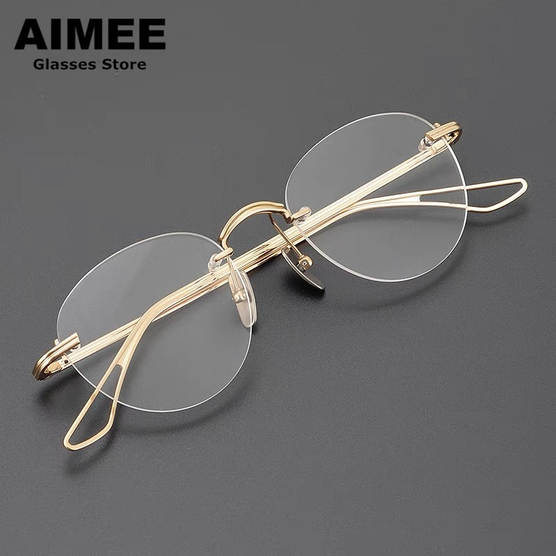 Oval Round Pure Titanium Rimless Glasses Frame Japanese Design Men ...