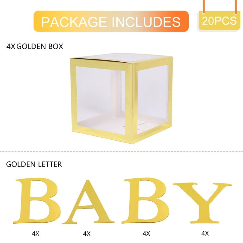 Gold Box Transparent Name Age Box Girl Boy Baby Shower Decorations Baby ...