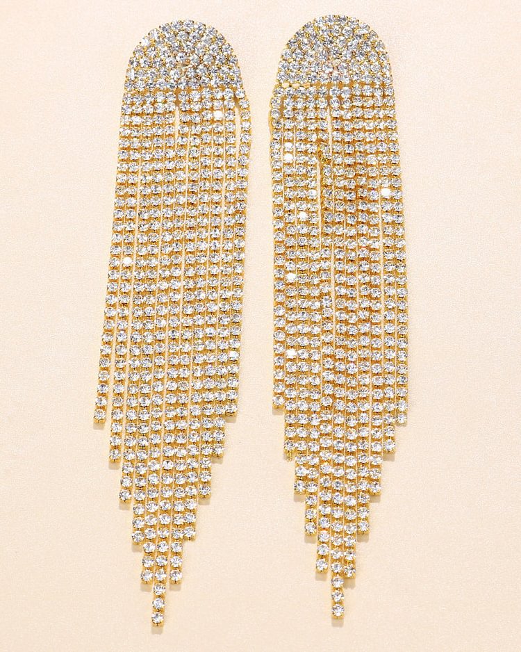 Super Sparkling Rhinestones Long Tassel Earrings