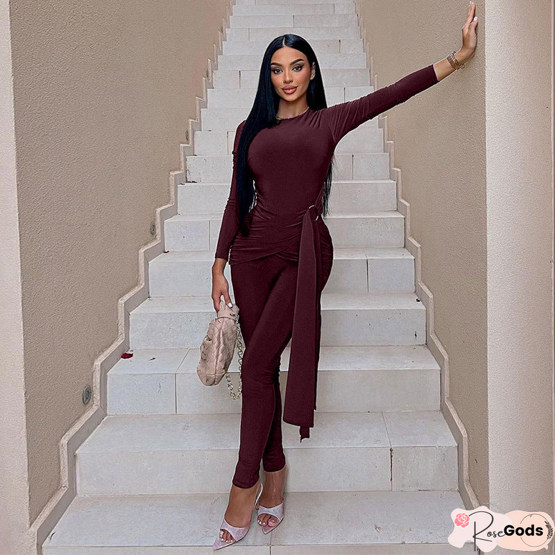 Slim Fit Strap Back Zipper Jumpsuit