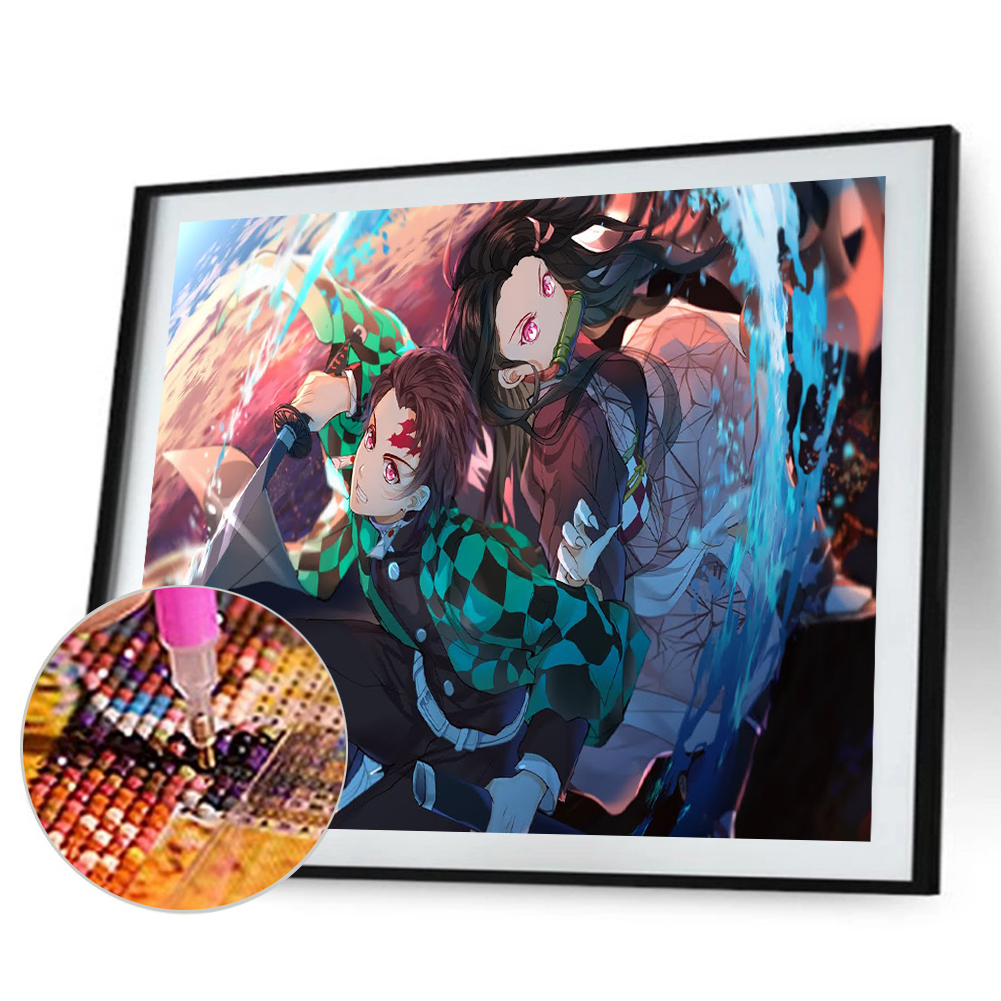 Demon Slayer Anime Cartoon 40*30cm(canvas) full round drill diamond ...