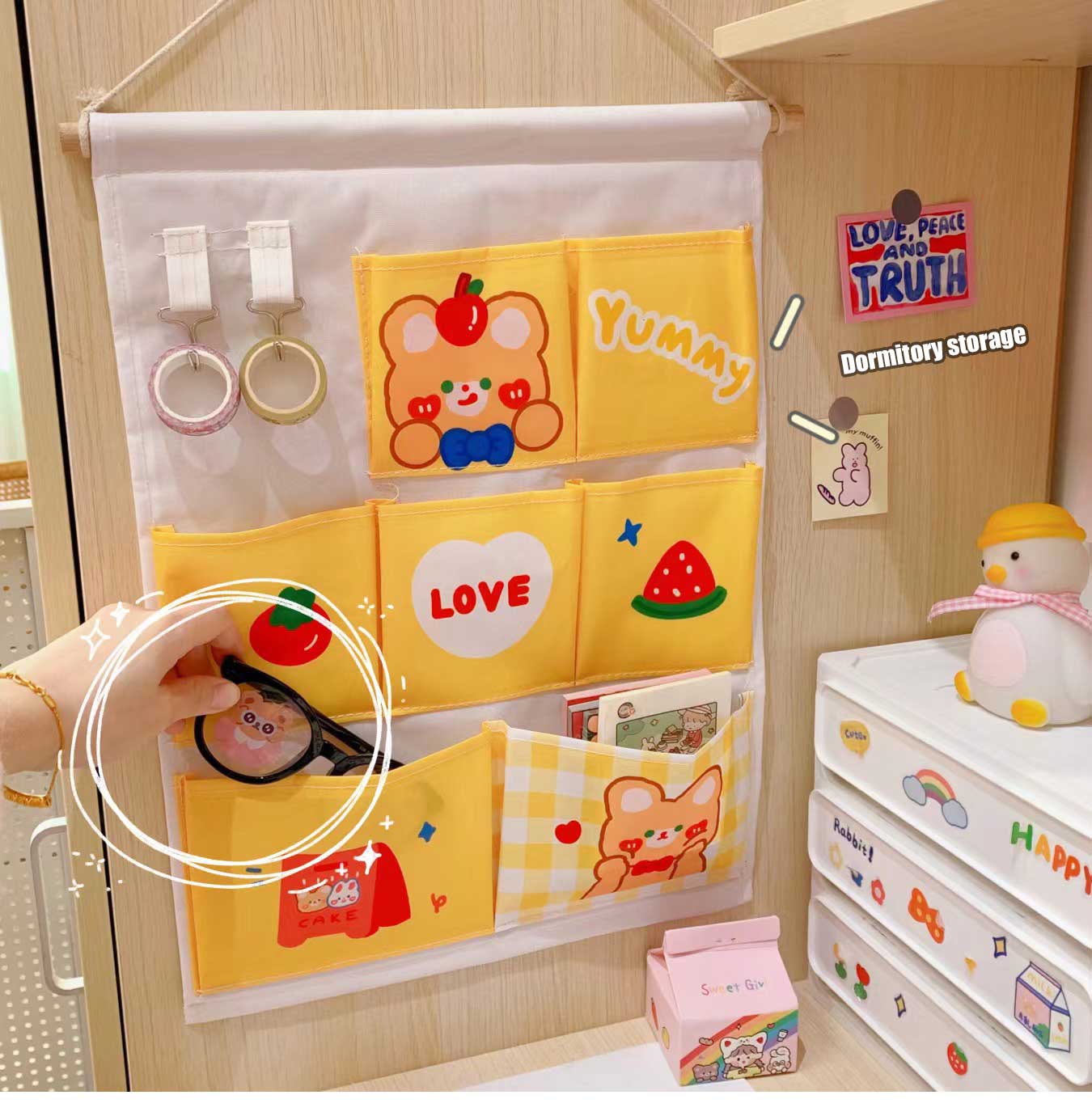 Home Decor Storage Bag Fabric Hanging Bag Cute Bedside Door Back ...