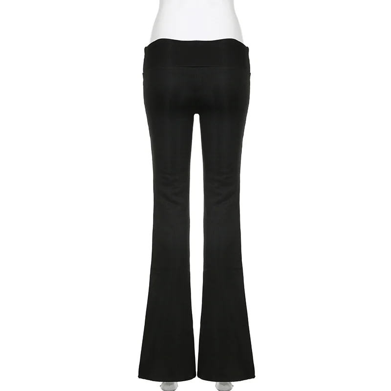 SOLID COLOR BASIC LOW RISE FLARED PANTS
