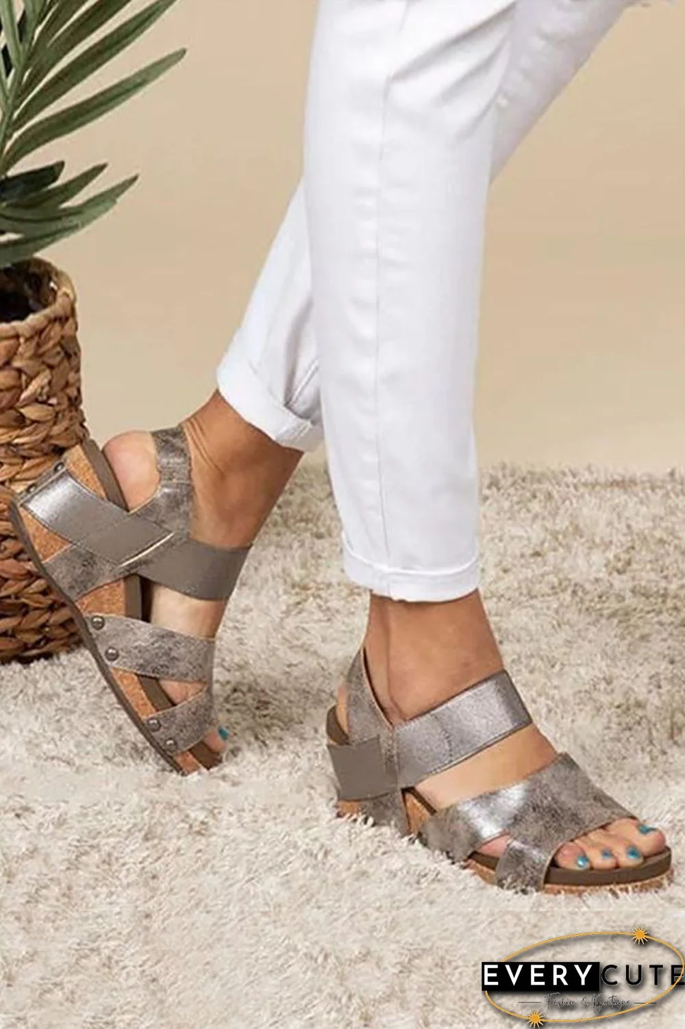 Open Toe Cut Out Wedge Sandals