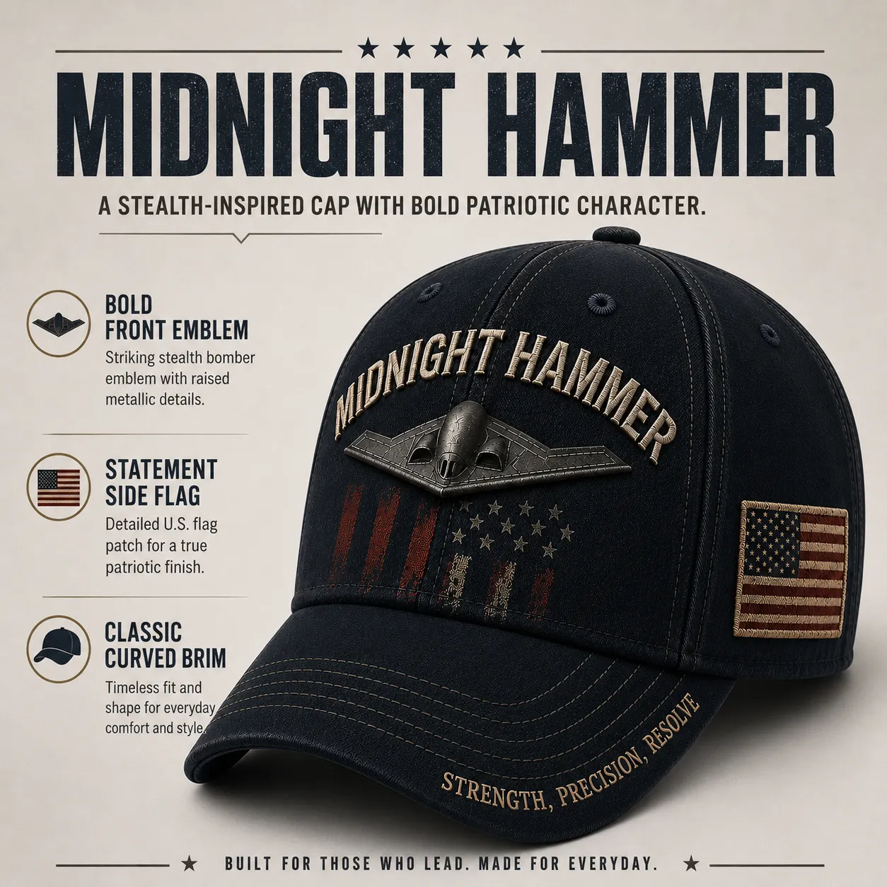 ️ MIDNIGHT HAMMER Tactical Embroidered Baseball Cap 🛩️🇺🇸