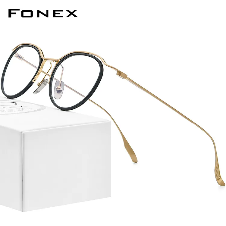 FONEX Acetate Titanium Glasses Frame Men 2023 New Vintage Round ...