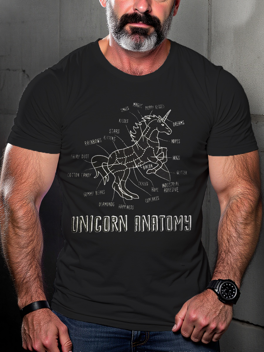 Men's Retro Line Unicorn Slogan Textured LGBT Print T-Shirt