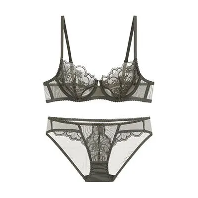Europe America Plus Size Lingerie Set Unlined Full Lace Coverage Bra ...