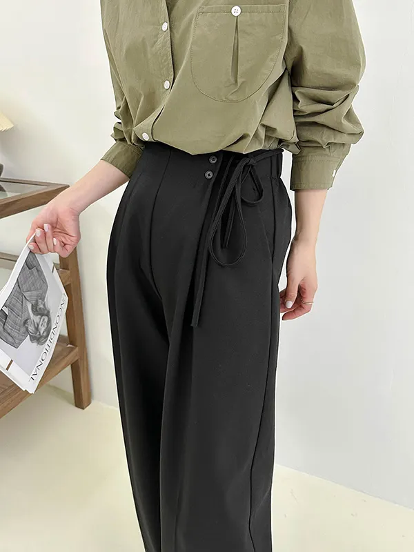 Sophisticated High-Waisted Lace-Up Suit Pants with Loose Fit and ...