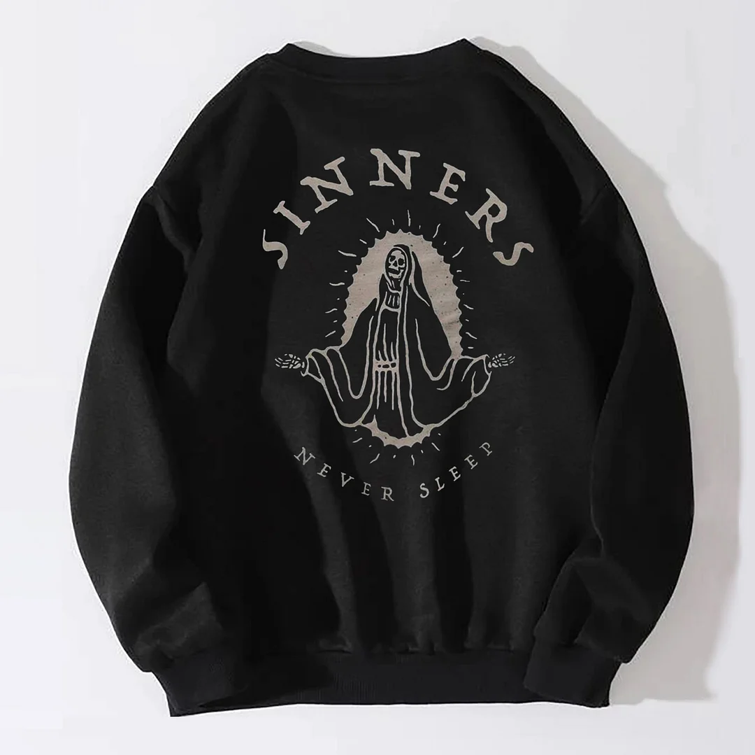 SINNERS NEVER SLEEP Skeleton Godfather Graphic Black Print Sweatshirt