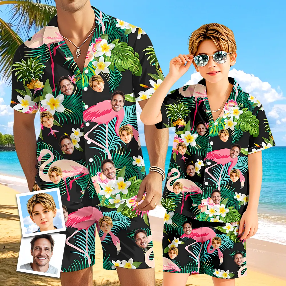 Personalized Father-Child Hawaiian Shirt and Short Set With Photo Print ...