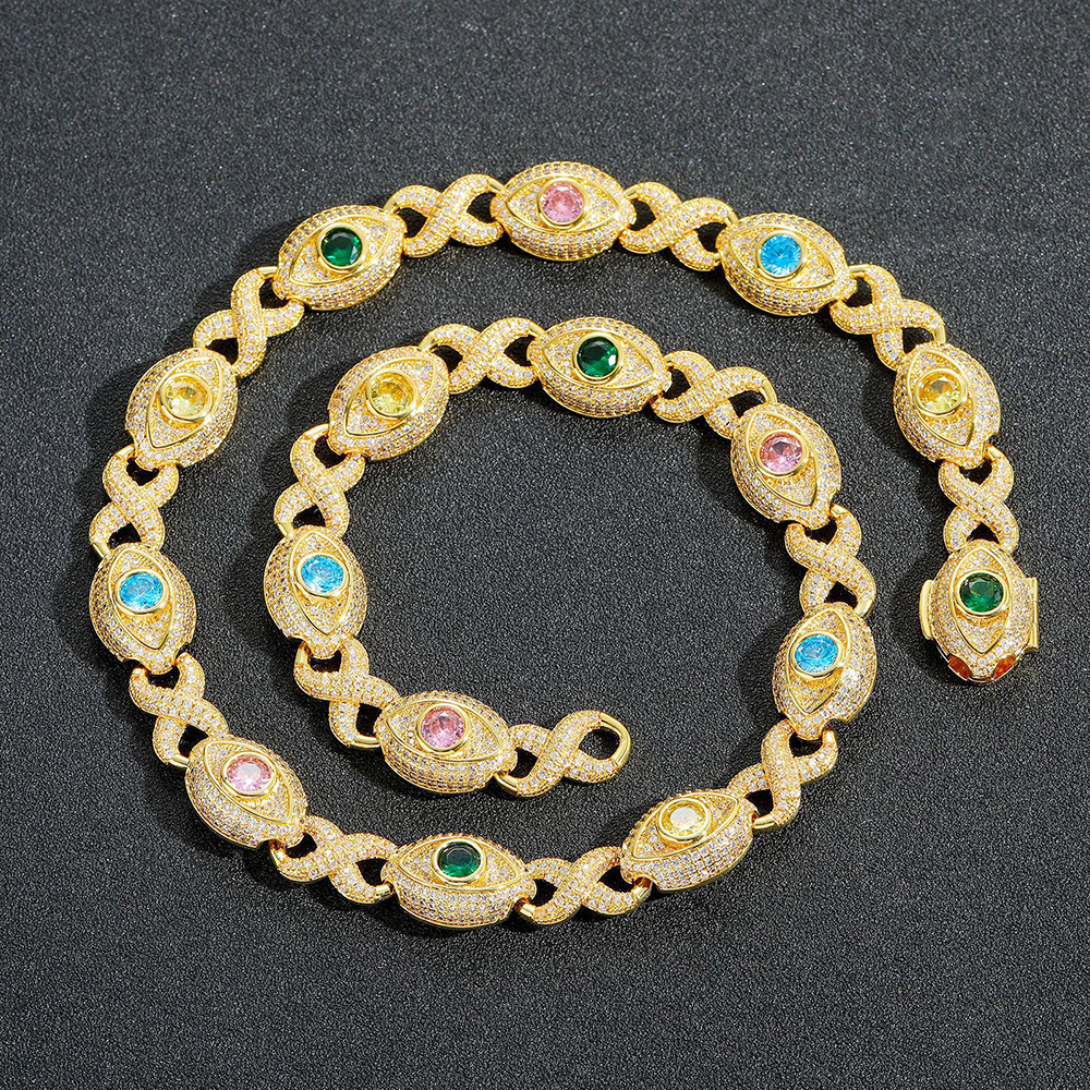 14MM Eyes Infinity Colorful Iced Out CZ Stone Cuban Chain