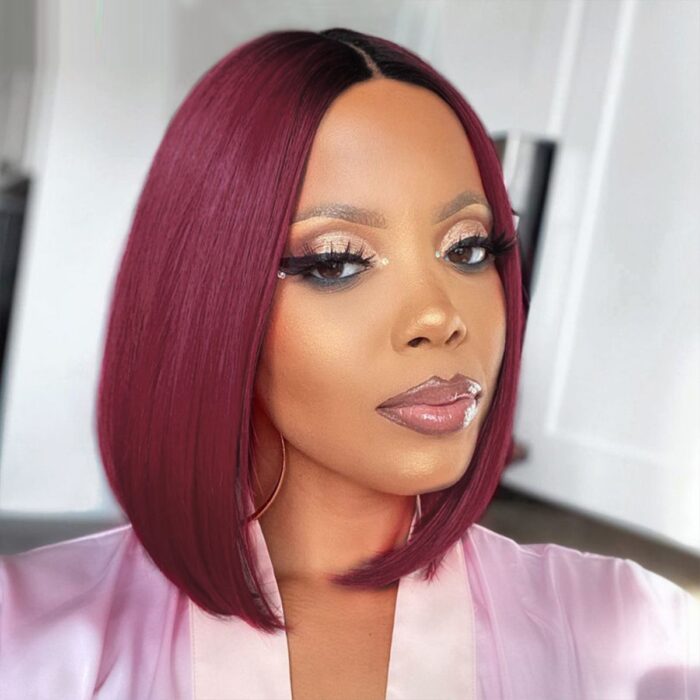 Straight 99J Burgundy Hair Bob Wigs 100% Human Hair
