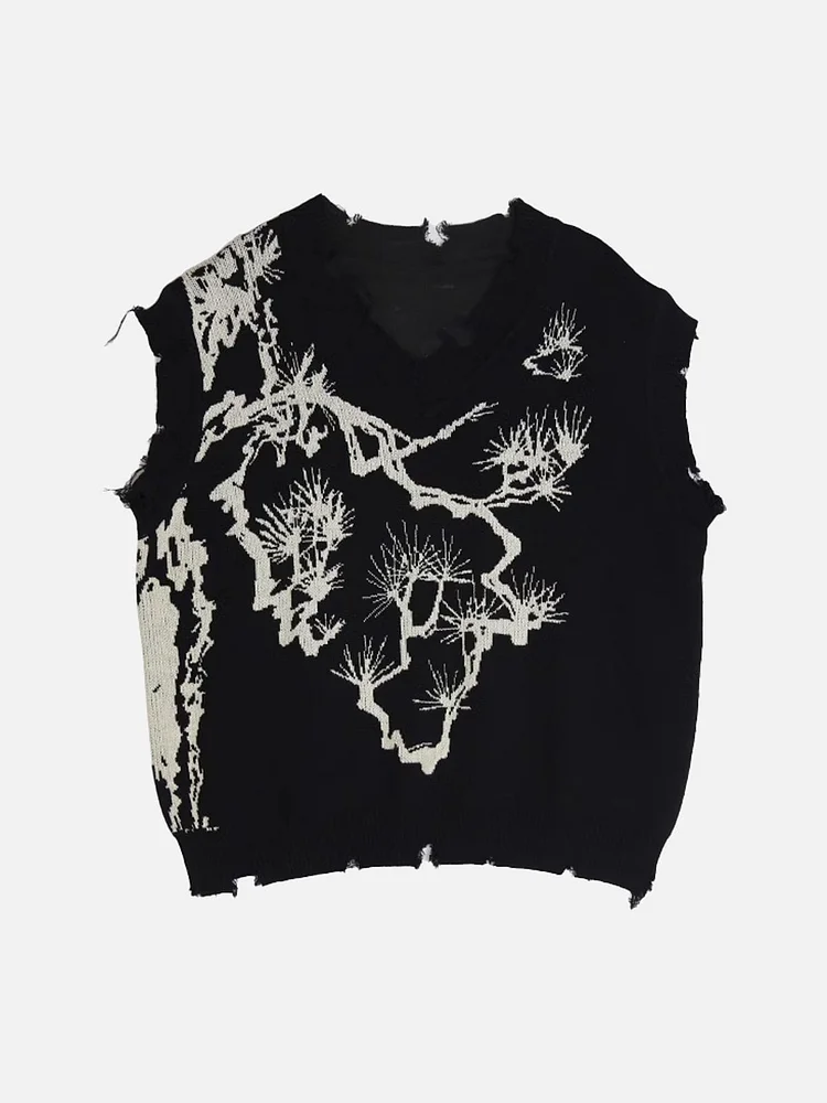 Ink Painting Pine Tree Sweater Vest