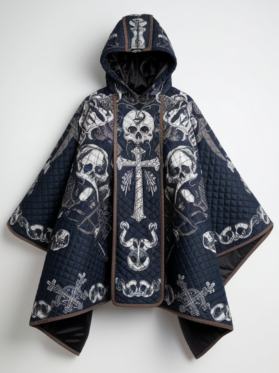 Quilted printed hooded thermal cloak 6497