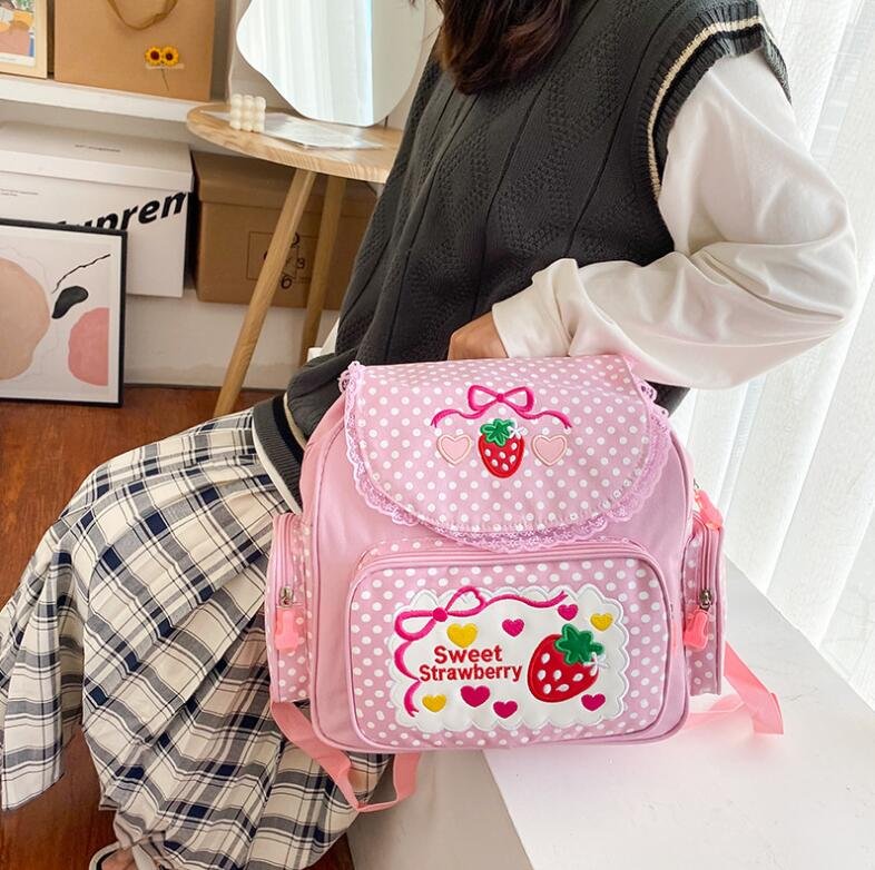 SWEET STRAWBERRY EMBROIDERED LACE BACKPACK