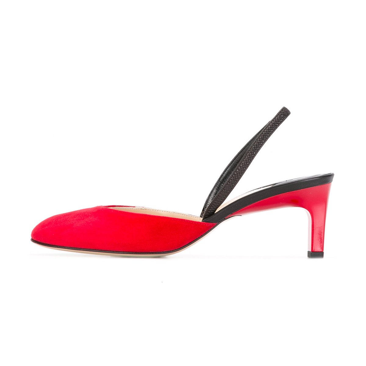 Coral Red Almond Toe Chunky Heel Slingback Pumps Vdcoo