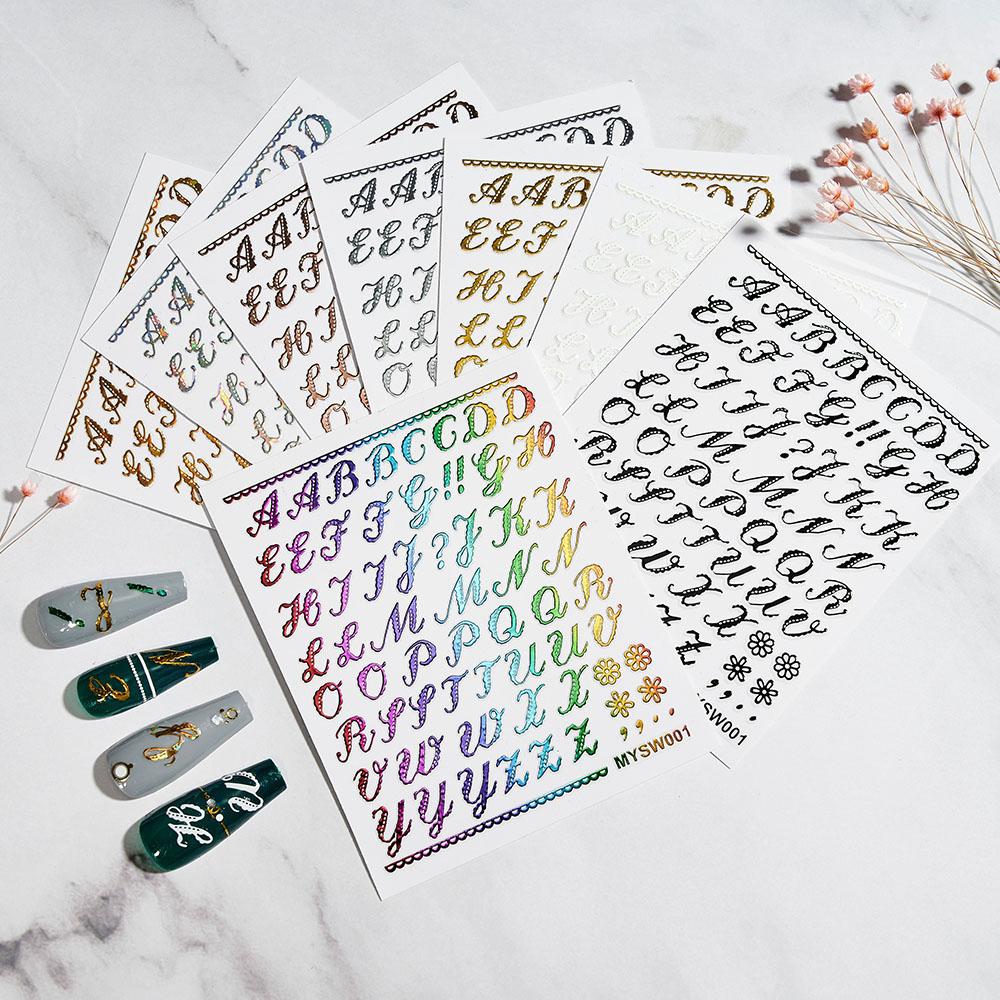 Churchf English Letters Nail Art Stickers Decals 3D Self Adhesive Old ...