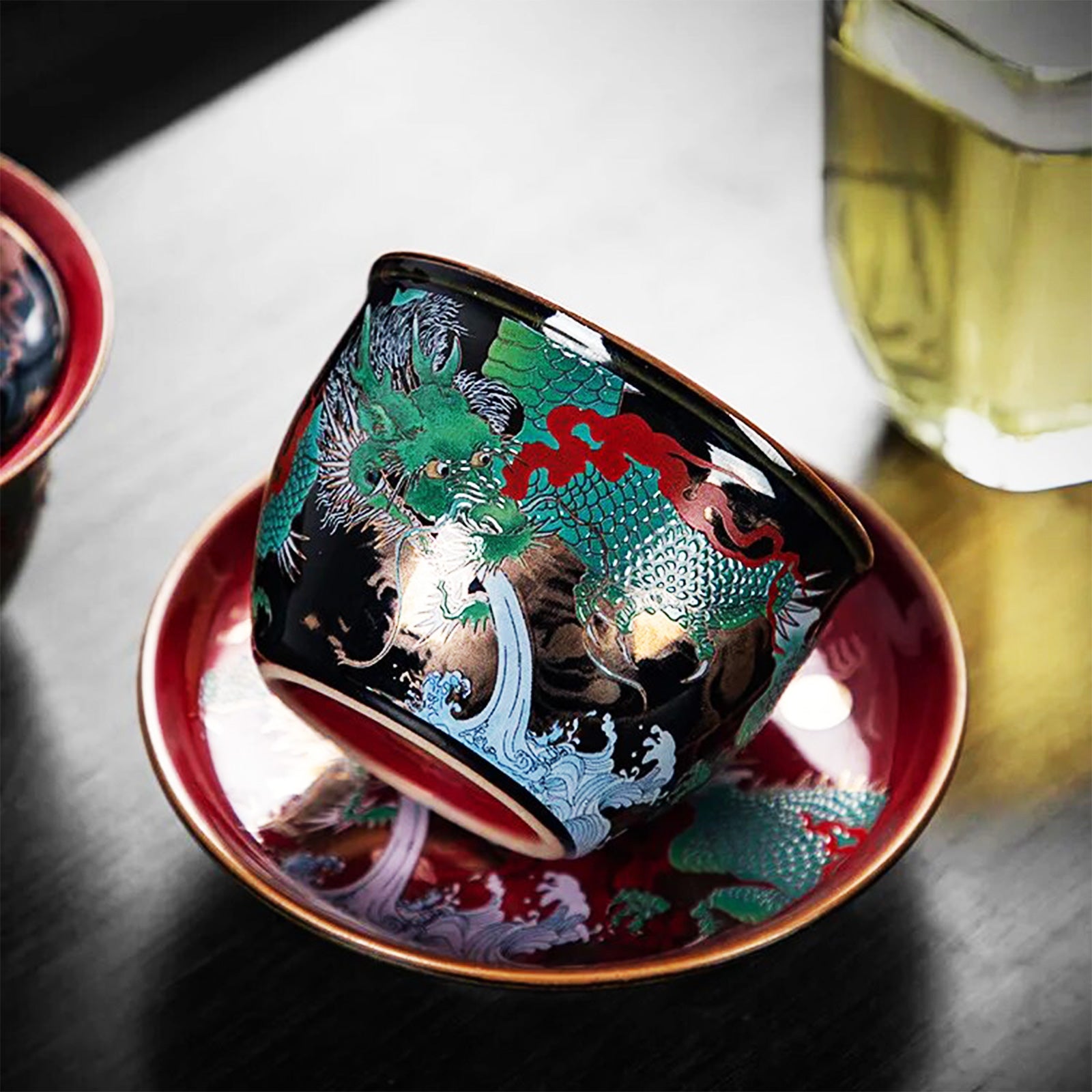 Porcelain Enamel Chinese Dragon Tea Cups