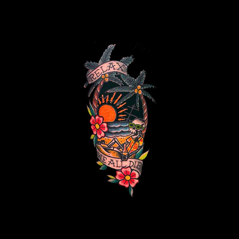 RELAX WE ALL DIE Skull Coastal Style Black Print T-Shirt