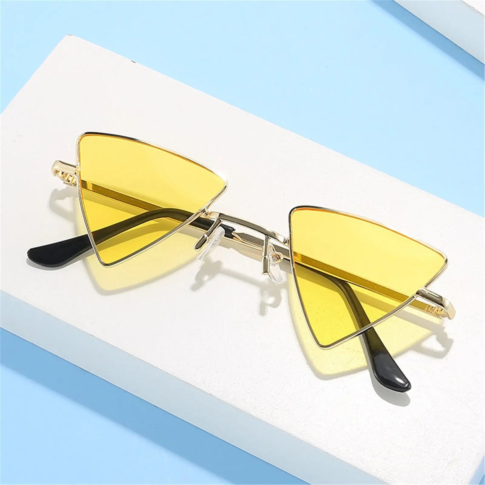 Small Triangular Hippie Sunglasses Metal Frame Tinted Colorful Lens Sun ...