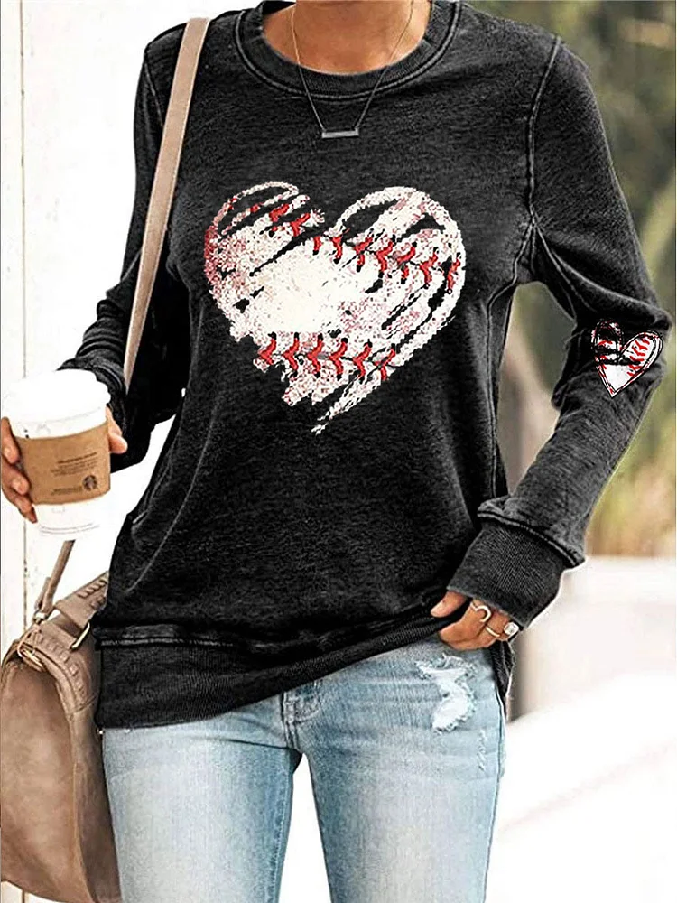 Baseball Heart Ripped Sweatshirt
