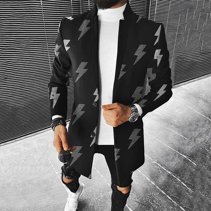 Men's Geometric Pattern Casual Stand Collar Coat