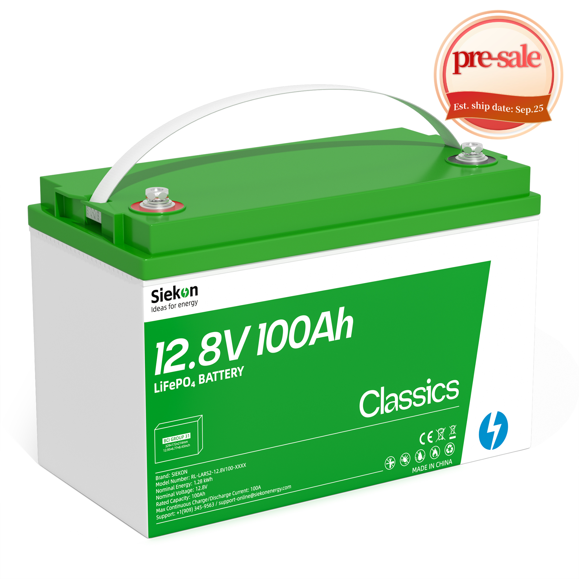 Siekon 100Ah Deep-Cycle LiFePO4 Lithium 12 Volt Battery | Classics Upgrade