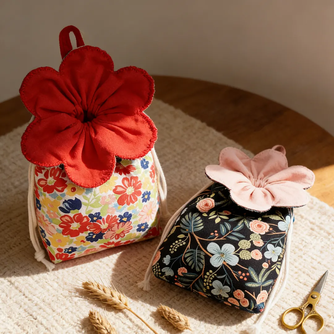 Flower Drawstring Bag Sewing Template - Instructions Included