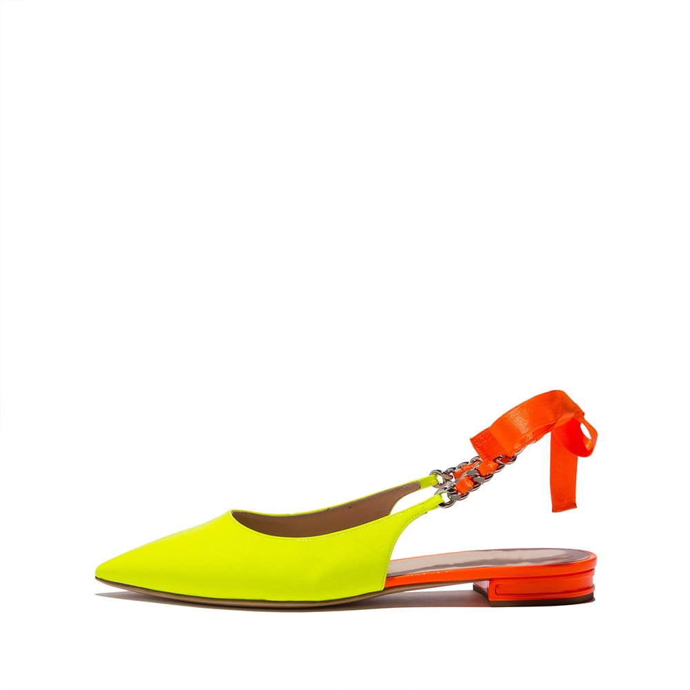 Neon Yellow and Orange Slingback Flats with Chain Detail Vdcoo