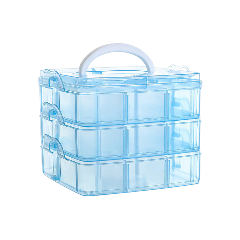 3-Tier Container Case 18 Grids for Craft Storage and Organization(Blue)