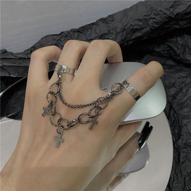 Double Chained Cross Ring - GothBB 2022 free shipping available