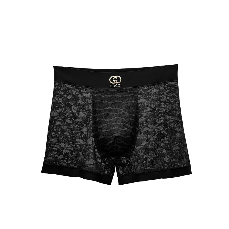 Mens High End Satin Mid Waist Sexy Lace Plus Size Seamless Boxer Briefs
