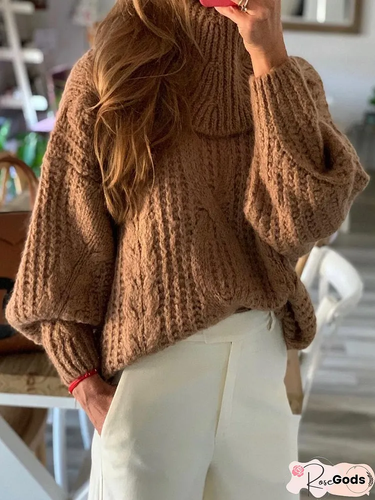 Deep Khaki Long Sleeve Turtleneck Shirts & Tops