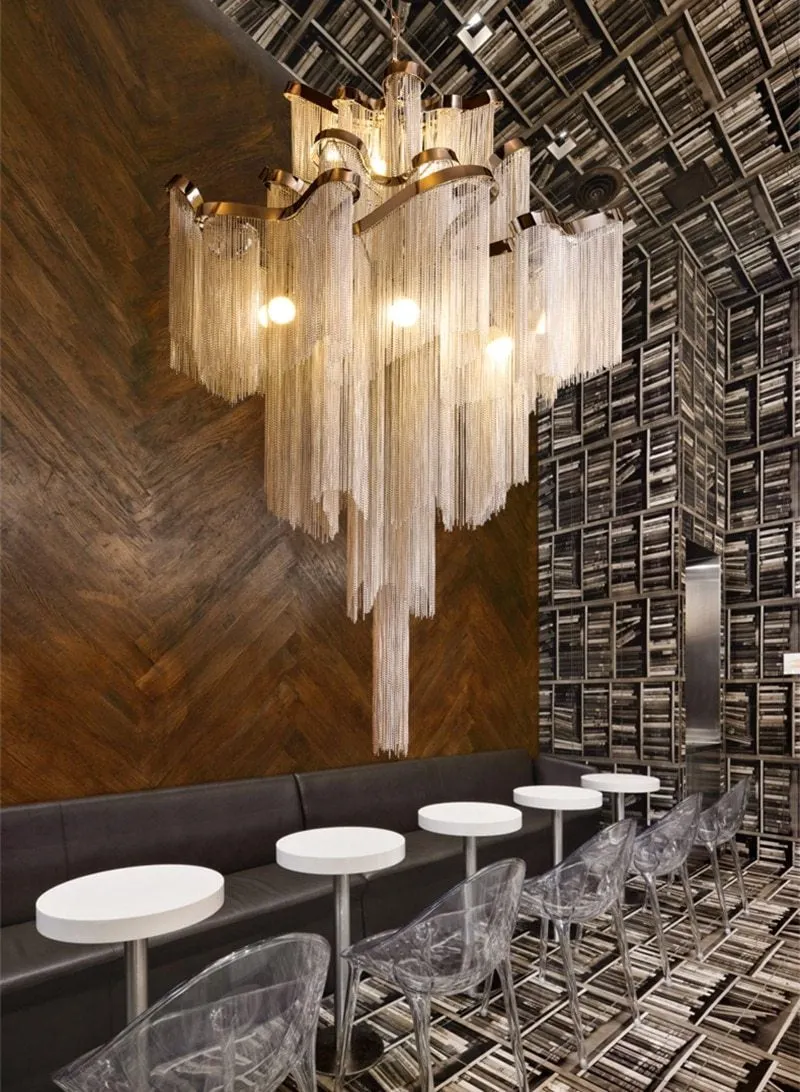 Modern Luxury Silver Gold Aluminium chain fringed Pendant Lamp Luxury ...