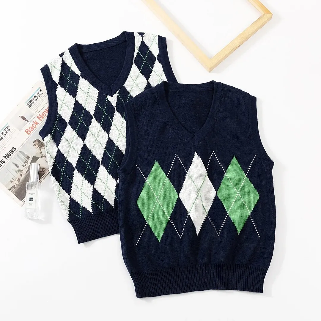 FASHION DIAMOND CHECK KNIT VEST