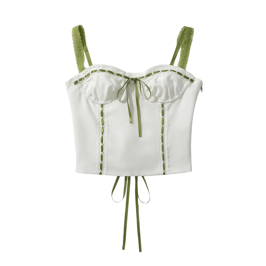 Wongn New Color Lace-Up Trim Short Halter Top